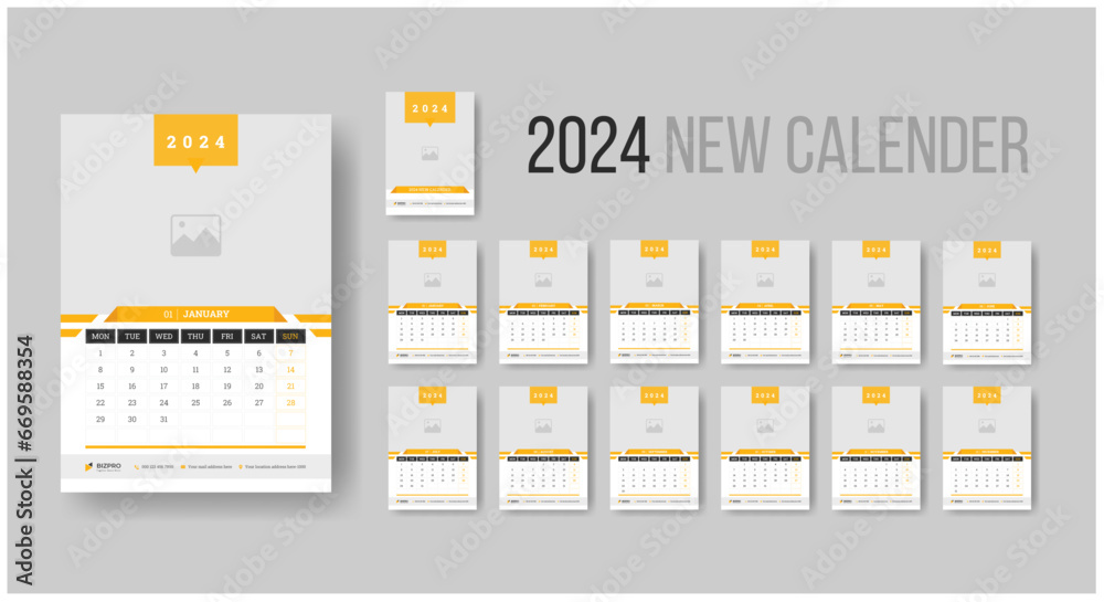 simple and creative 2024 monthly wall calendar planner template vector ...
