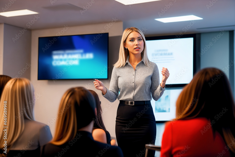 A confident and empowered woman is delivering a compelling and lively ...