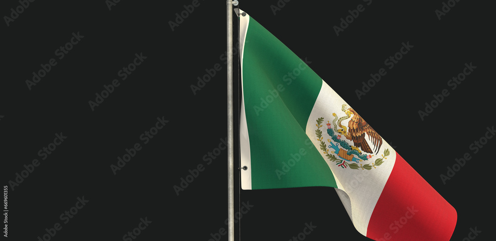 Mexico, United Mexican States Flag, Flag waving on dark background. 3D ...