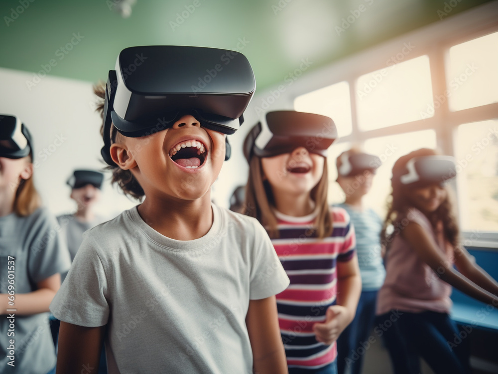 New Generation Gen Alpha Kids Using VR Headsets for Education. Gen ...