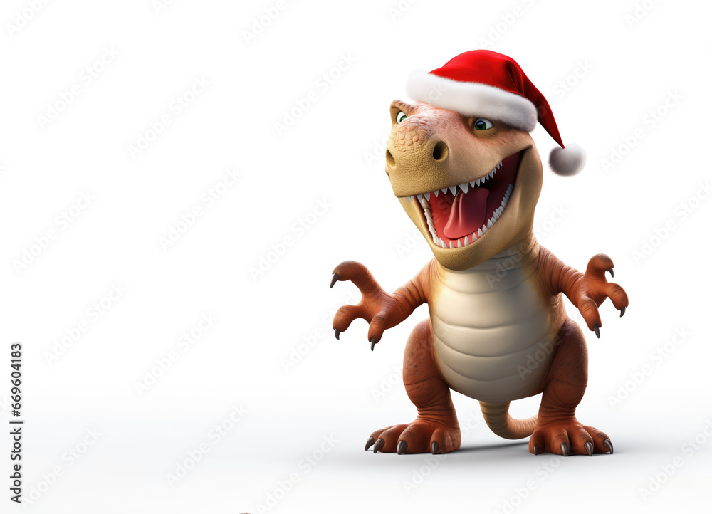 Funny t-rex dinosaur in full body wearing Santa hat roaring, isolated ...