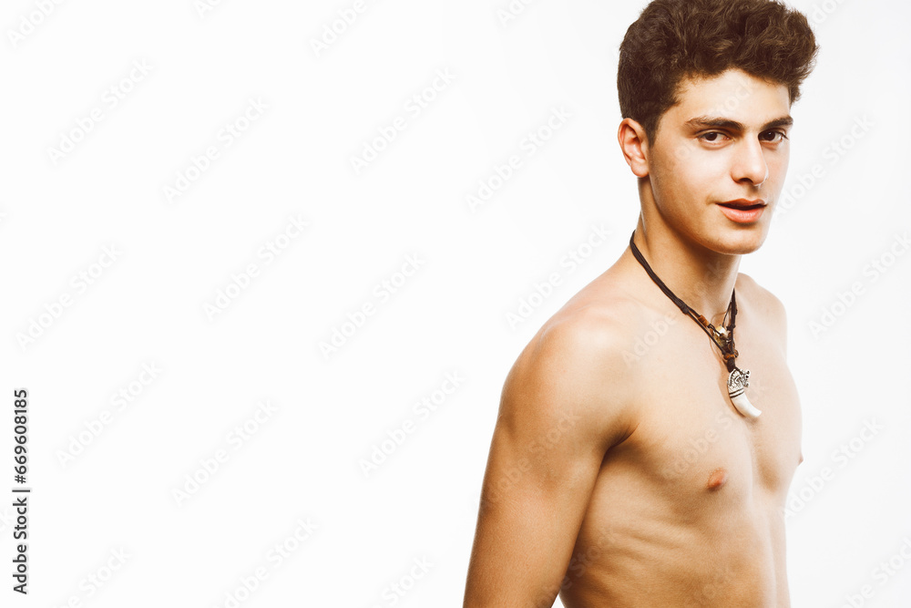 Male beauty concept. Portrait of handsome muscular male model with ...