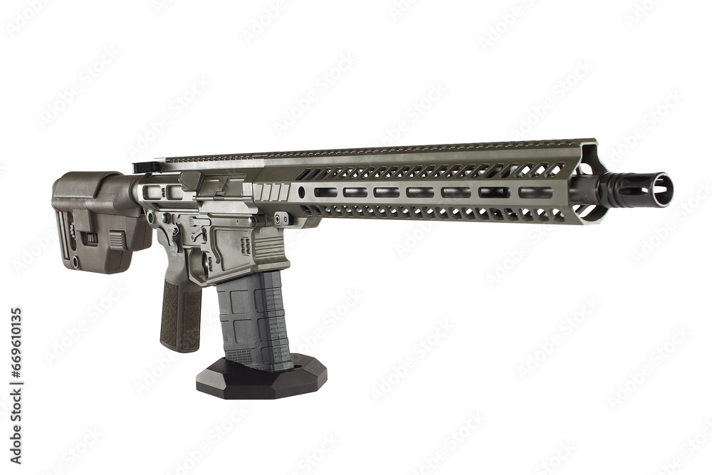 AR10 carbine, modern automatic black rifle isolated on white background ...