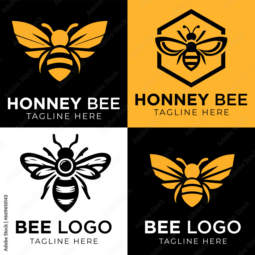 Honey bee logo design template with vector illustration. Flying honey ...