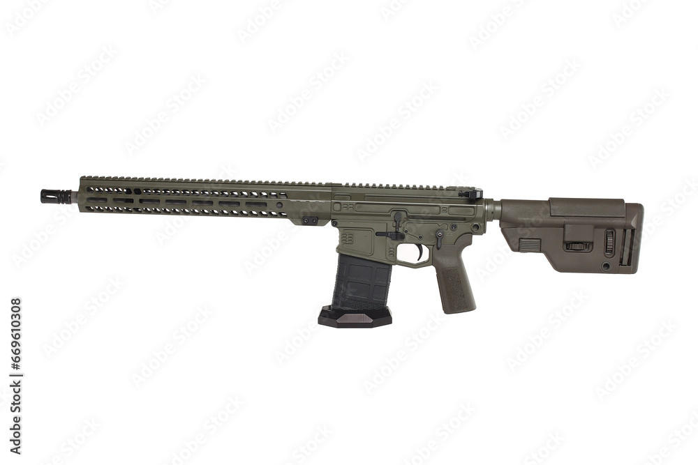 AR10 carbine, modern automatic black rifle isolated on white background ...