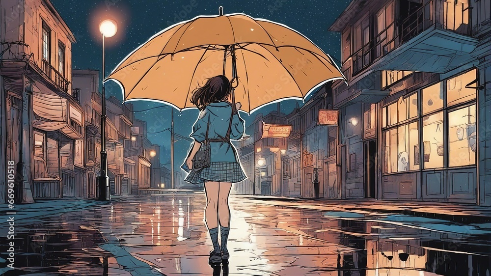 anime cartoon inspired beautiful night sky with falling rain and ...