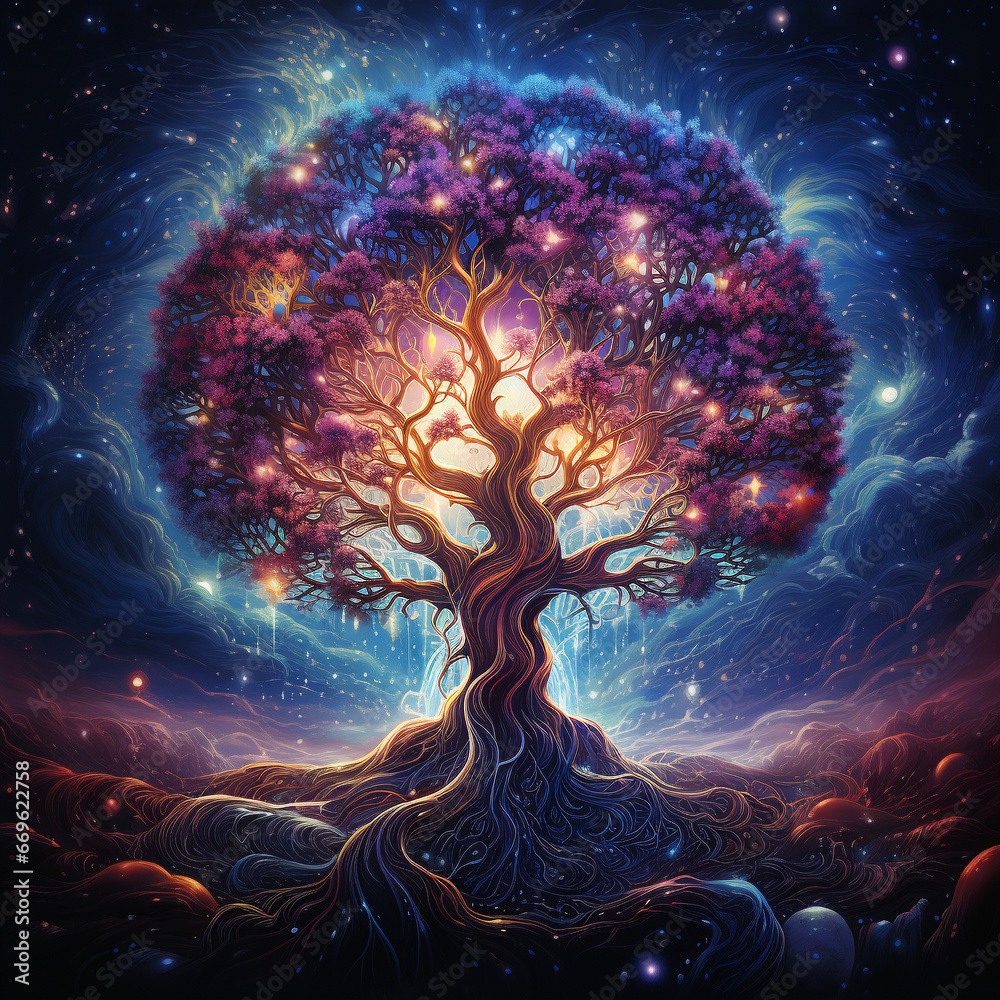 Baum des Lebens, Lebensbaum, Farbenfroher Baum der Träume, Traumhafter Baum, Lebensader ...