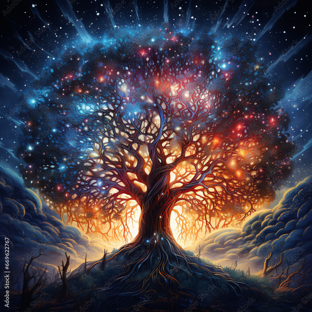 Baum des Lebens, Lebensbaum, Farbenfroher Baum der Träume, Traumhafter Baum, Lebensader ...