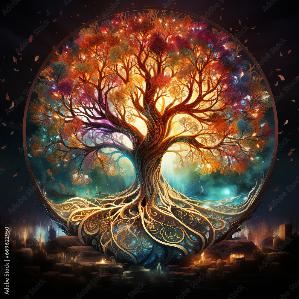 Baum des Lebens, Lebensbaum, Farbenfroher Baum der Träume, Traumhafter Baum, Lebensader ...