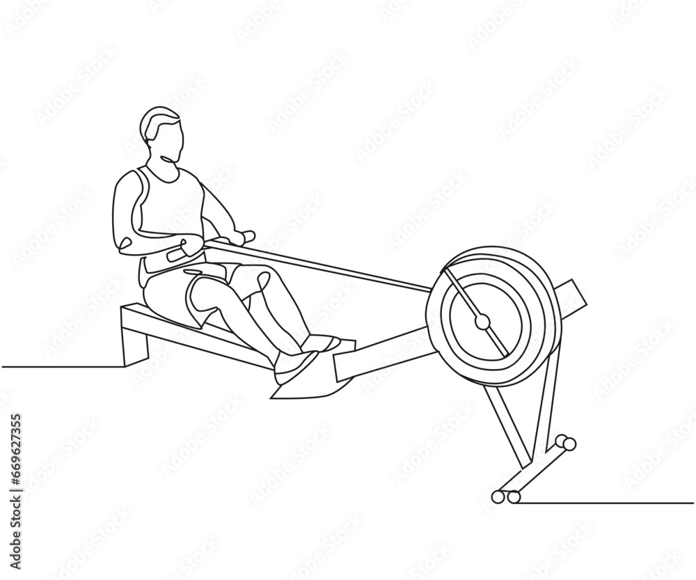 Seated Row exercise Line Drawing isolated on copy space white ...