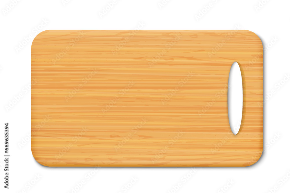 New rectangular wooden cutting board, top view, isolated on white ...