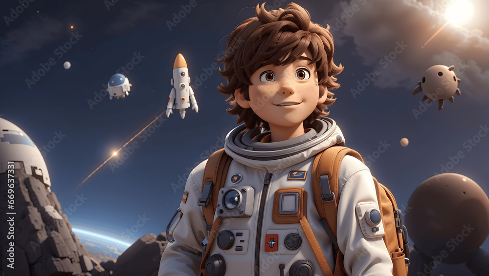 Astronaut in space, 3D cute boy cartoon avatar, astronaut character on ...