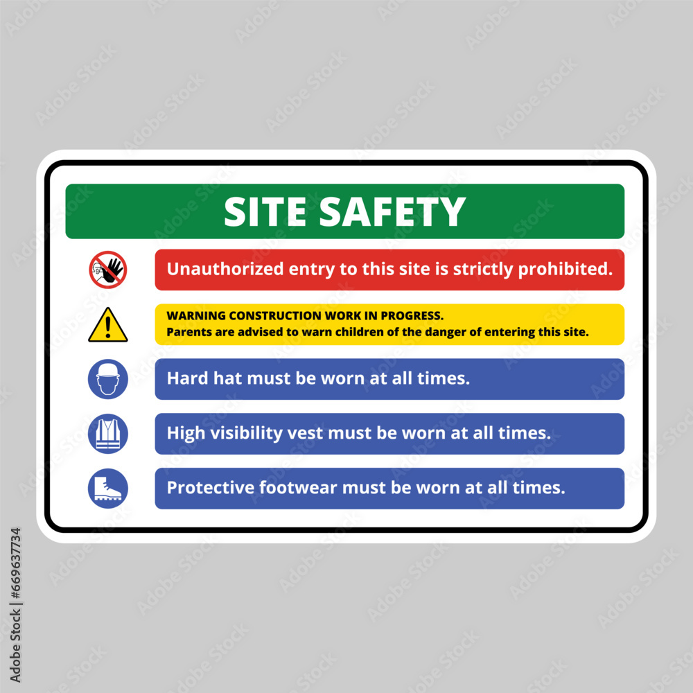 Site Safety Warning Sign Notice Boards ISO 7010 Dangerous Site ...