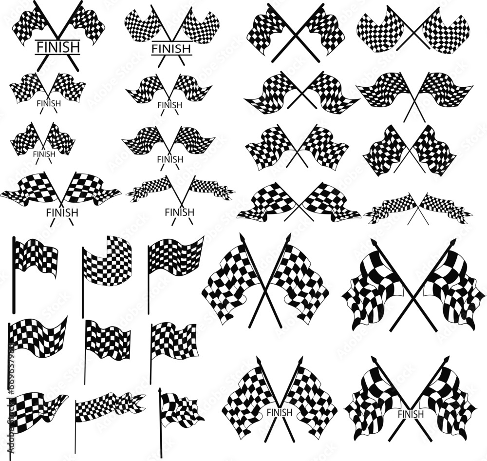 Vector black and white checkered auto racing flags and finishing tape ...