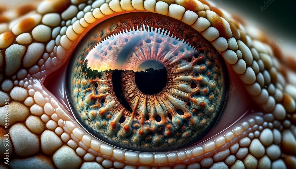 An AI illustration of a close up view of a lizards eye and its ...