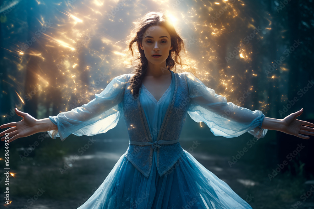 Young beautiful woman - fairy dance and conjures in the forest. fairy ...