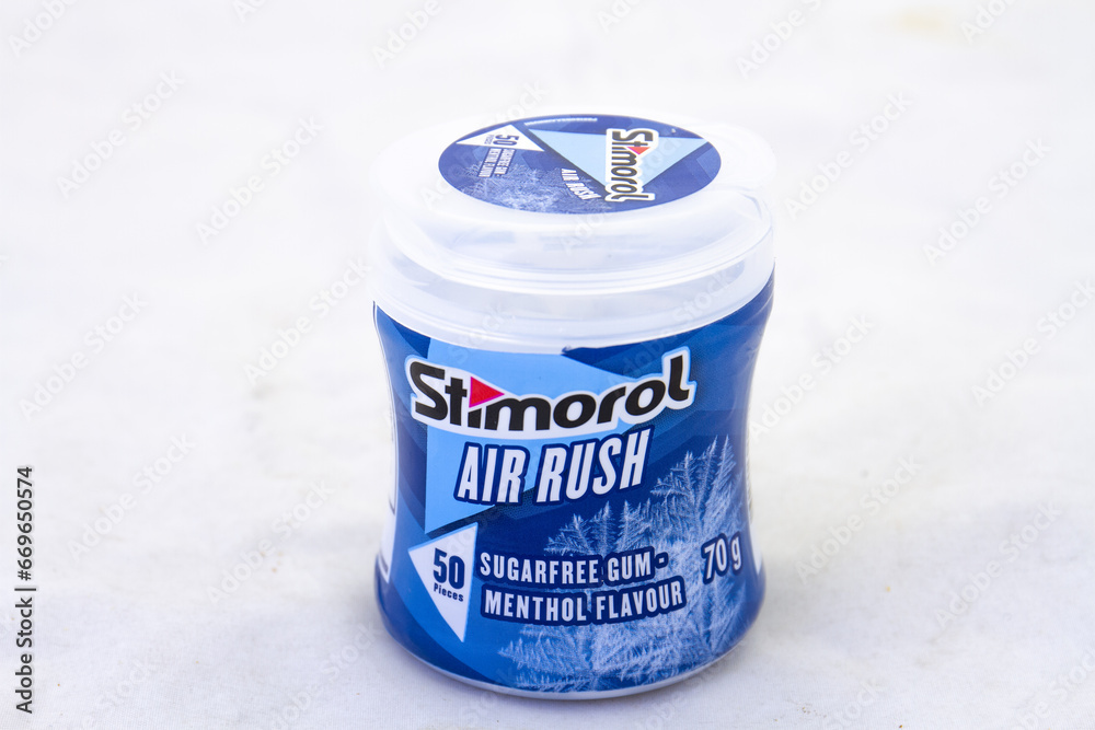 Johannesburg, South Africa - a tub of Stimorol sugarfree gum isolated ...