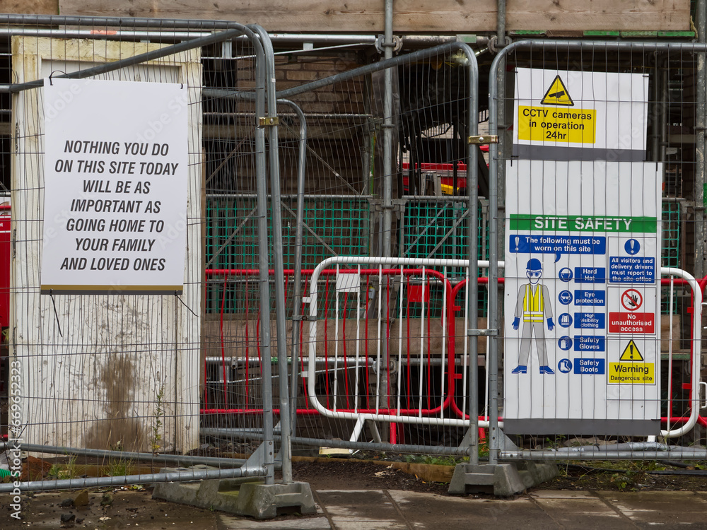 Construction site health and safety message rules sign board signage on ...