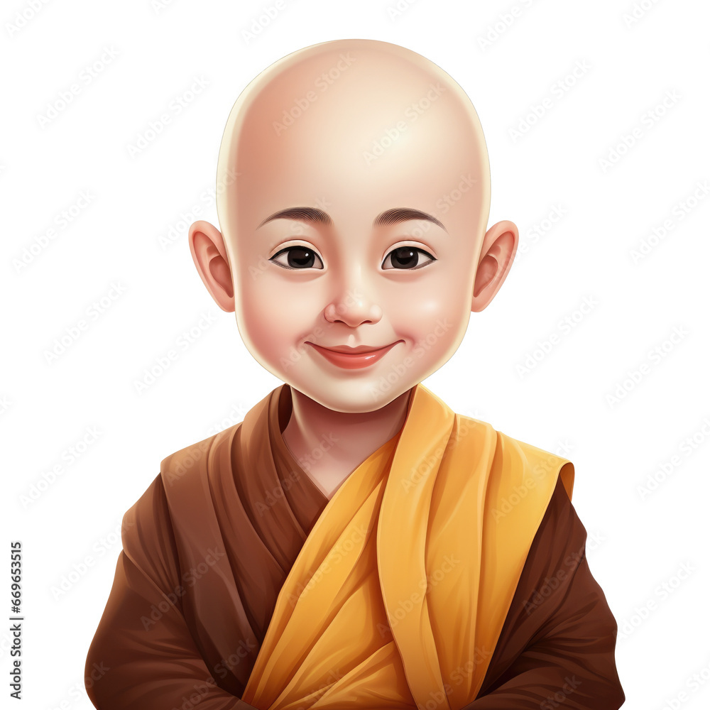 Buddhist Monk in Adorable Pose, Isolated on Transparent Background ...