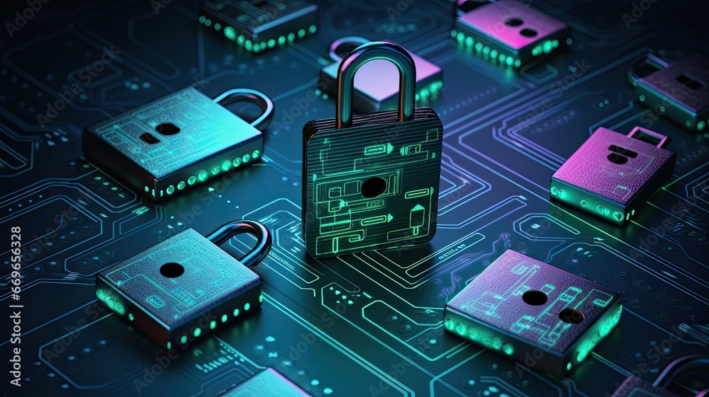 Data storage devices with encryption symbols, illustrating secure ...
