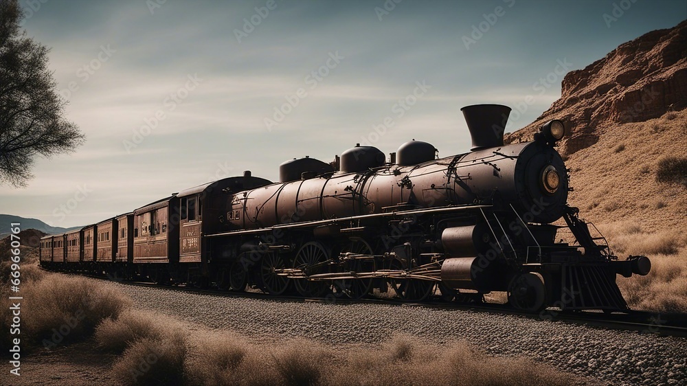 old steam train in the desert A retro train that looks like it belongs ...
