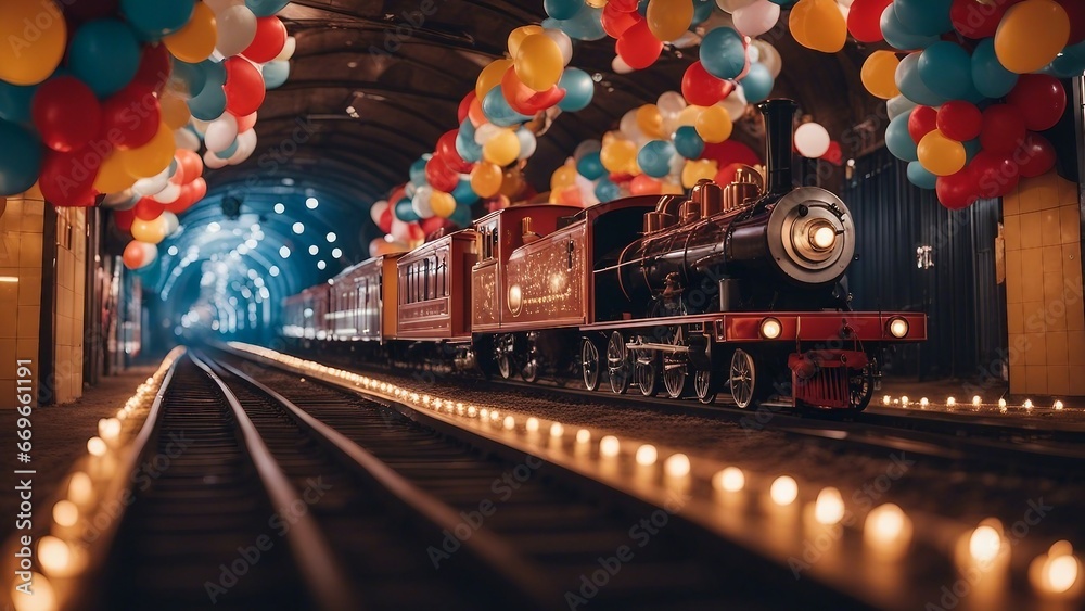 train at the station A steam train that has been decorated and ...