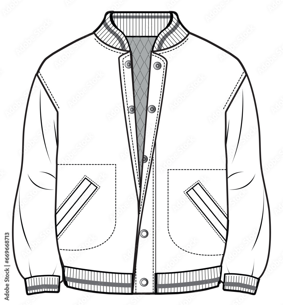 varsity bomber jacket boys and girls baseball jacket flat sketch vector ...
