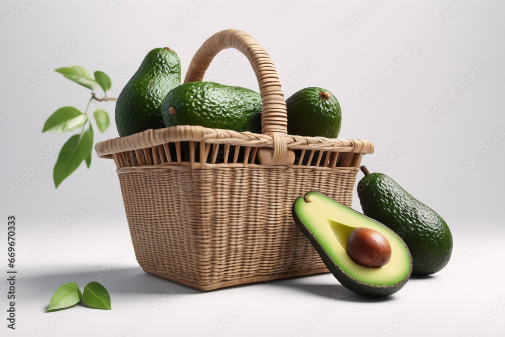 realistic shopping basket with lots of avocado in isolated white paper ...