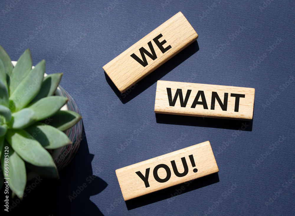 We want You symbol. Wooden blocks with words We want you. Beautiful ...