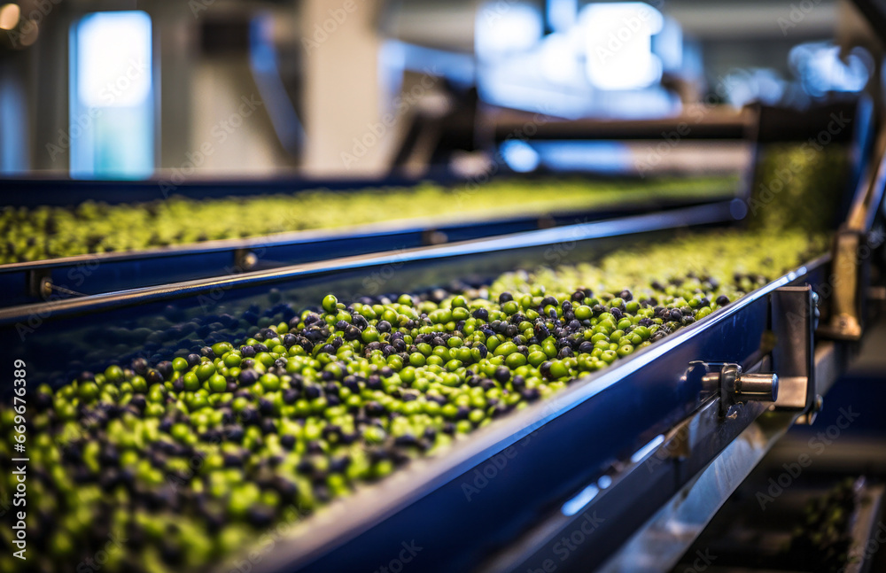 Olive oil production plant. A conveyor system for sorting and ...