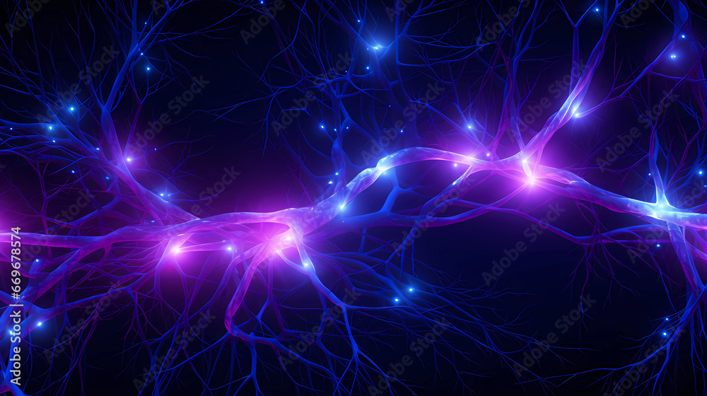 Neurons Synapses Brain Cells Neurotransmitter Connecting Neon Light Bright Shiny Plexus Glowing ...