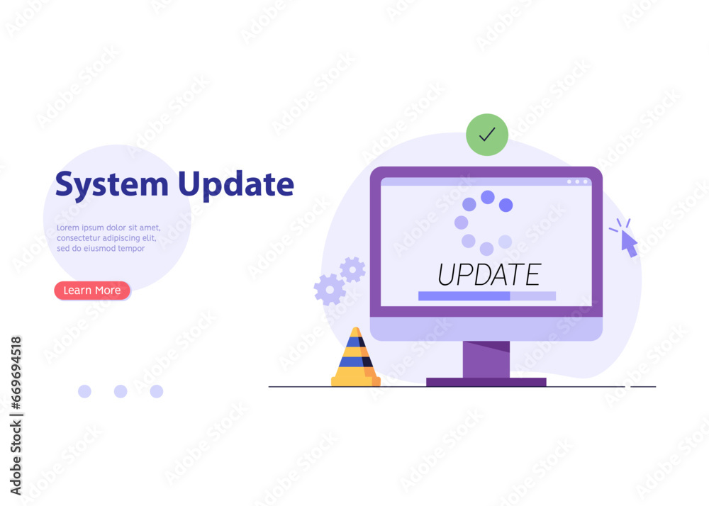 User updating operation system with progress bar. Software upgrade and ...