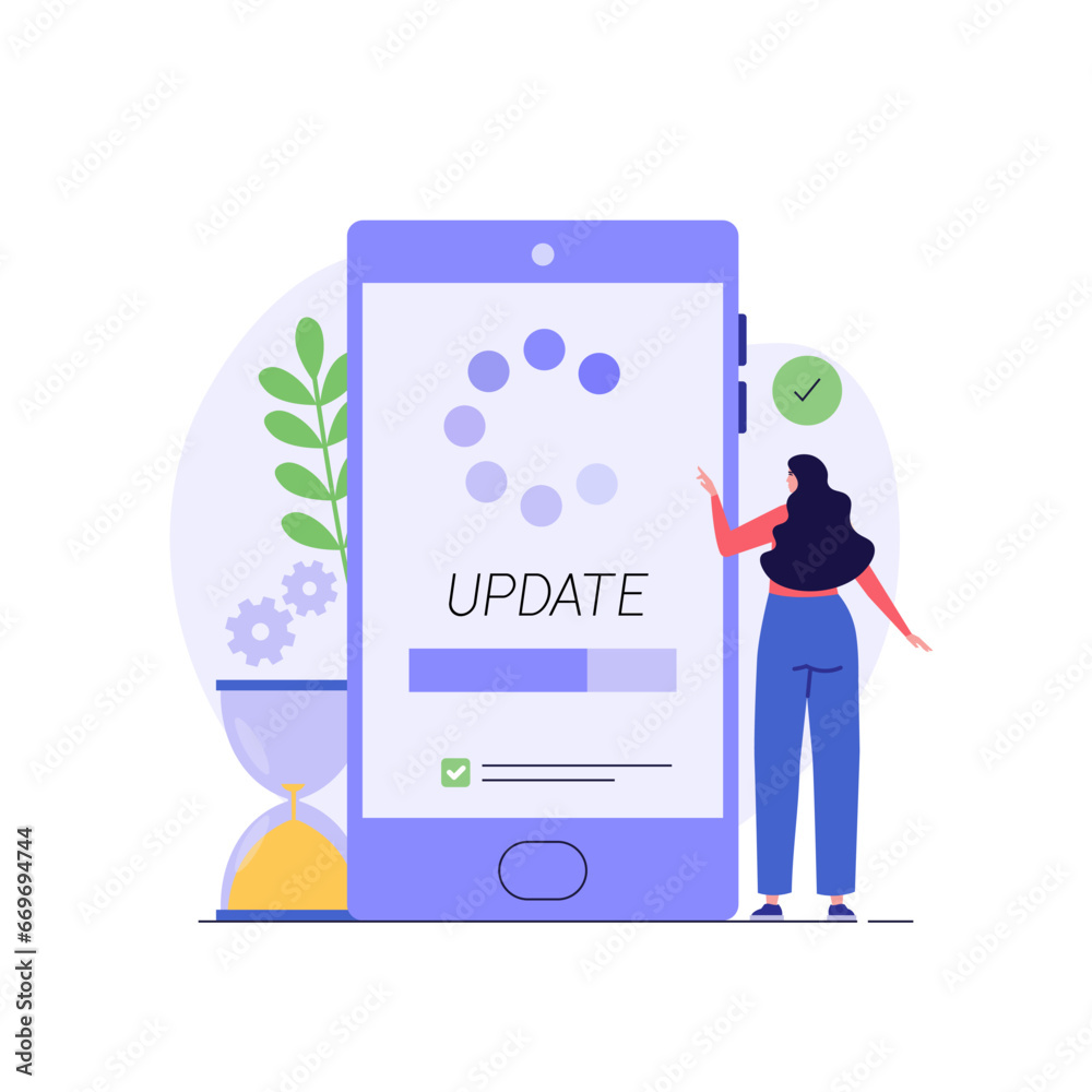 User updating operation system with progress bar. Software upgrade and ...