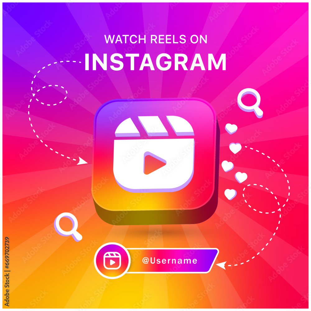 watch our reels on instagram. 3d reels logo social media icon. 3d ...