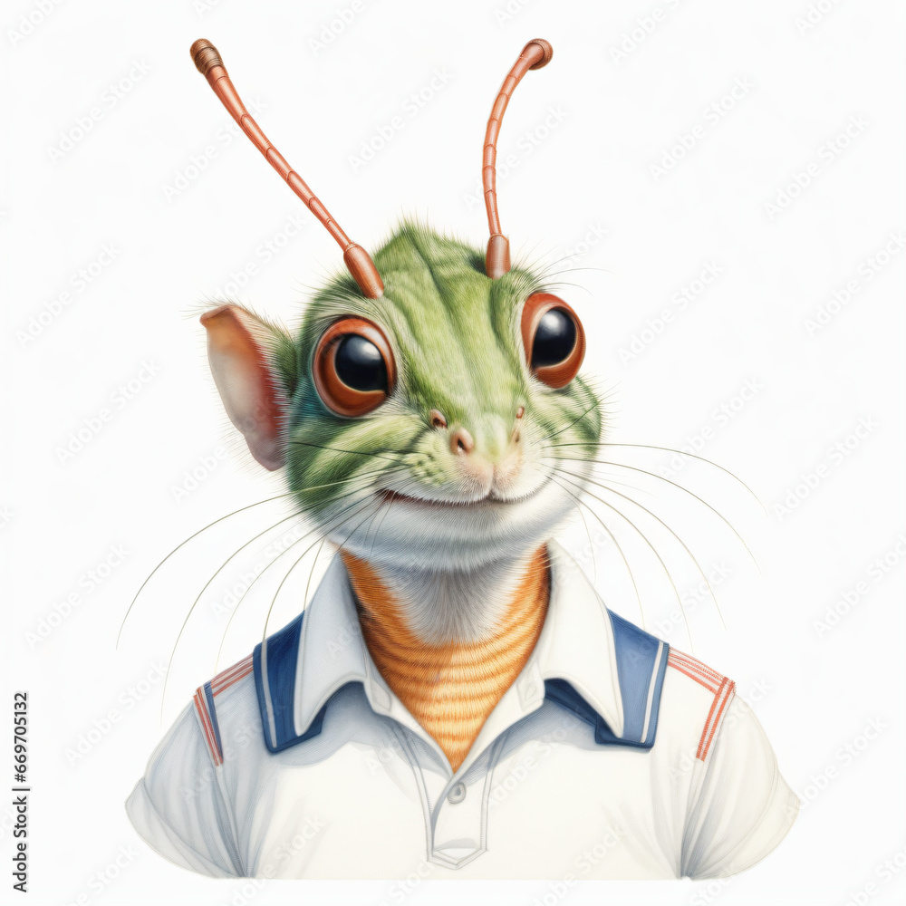 alien with human clothes illustration , colored pencil drawing ...