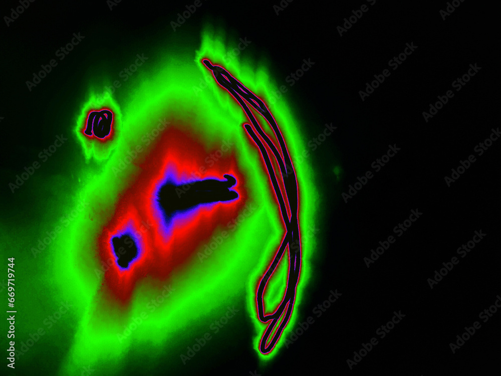 Glowing painted face. On a black background, two dots and a line under ...