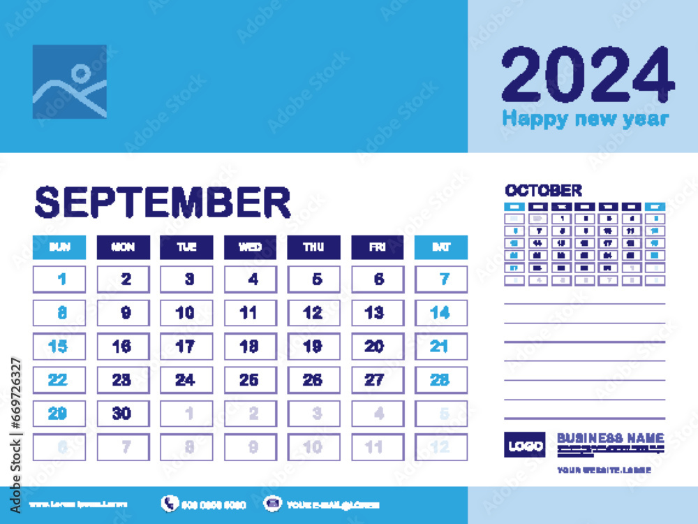 September 2024 year, Calendar planner 2024 and Set of 12 Months, week ...