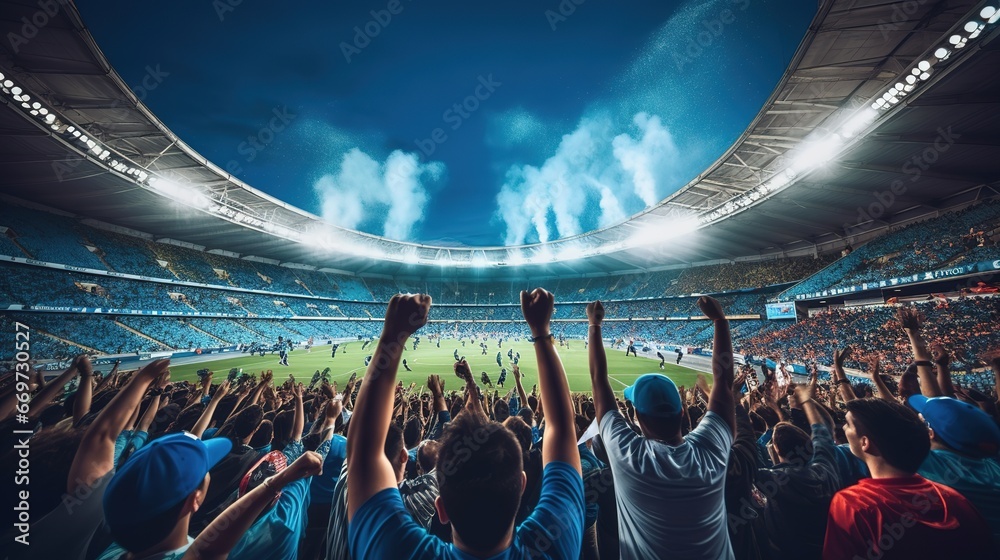 view inside soccer stadium with Fans on stadium game and audiences ...