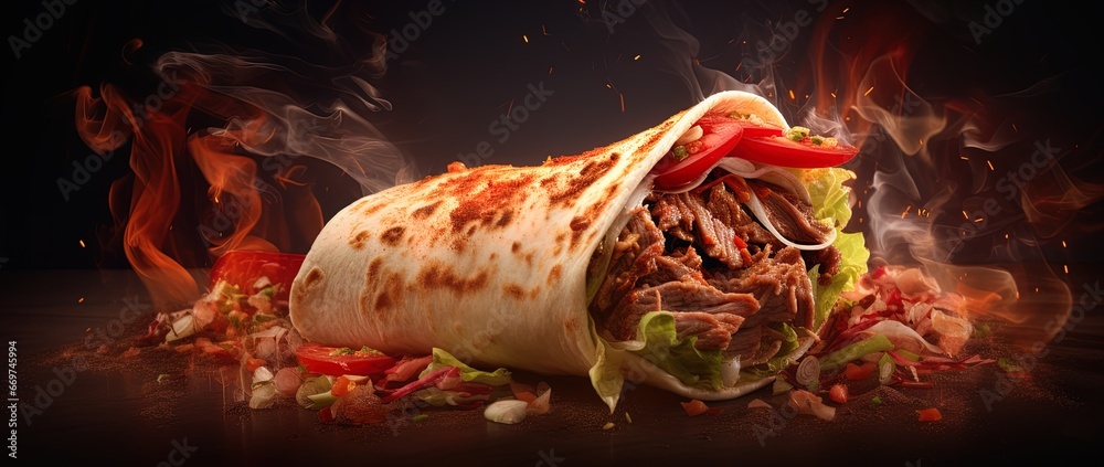 Indulge in the delectable flavors of a spiced gyro wrapped in a smoky ...