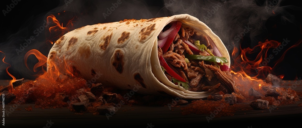 Indulge in the delectable flavors of a spiced gyro wrapped in a smoky ...