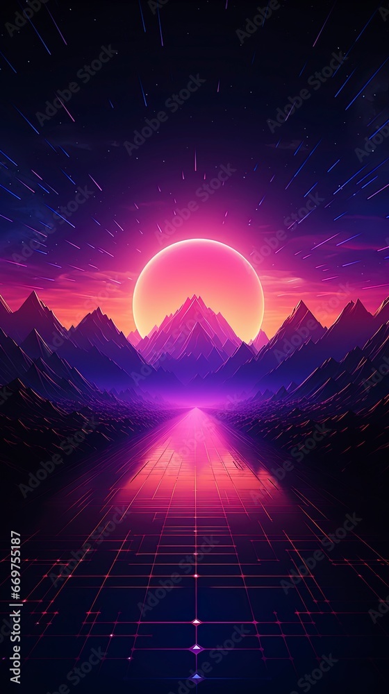 Retro futuristic retro 80s neon trendy synthwave vaporwave concept ...