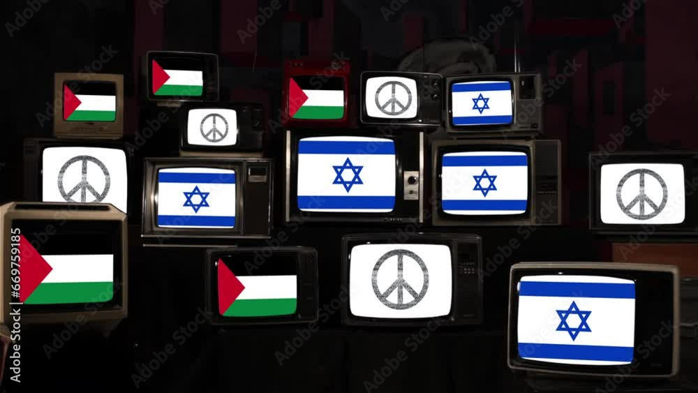 Flags of Israel, Flags of Palestine and Peace Signs on Vintage ...