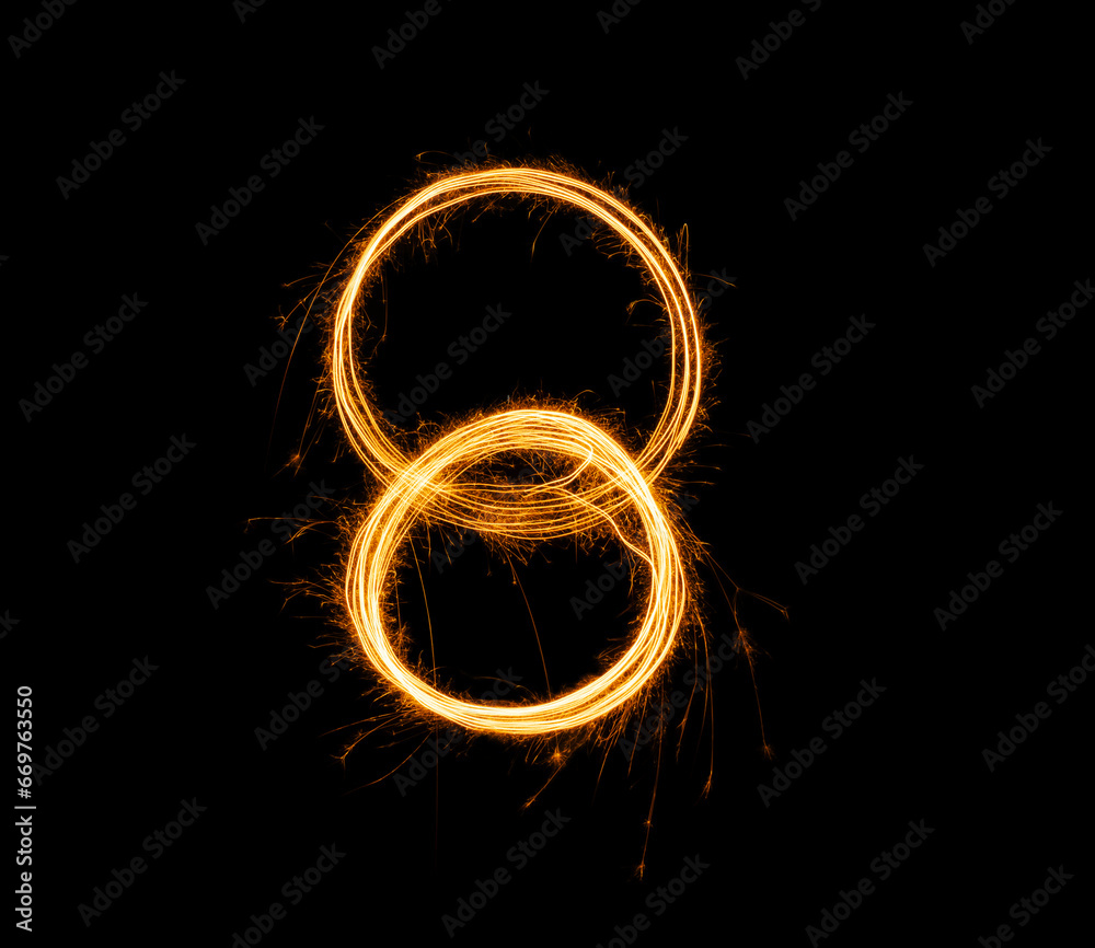 Fireworks numbers 8 Burning sparkler Numbers isolated on black ...