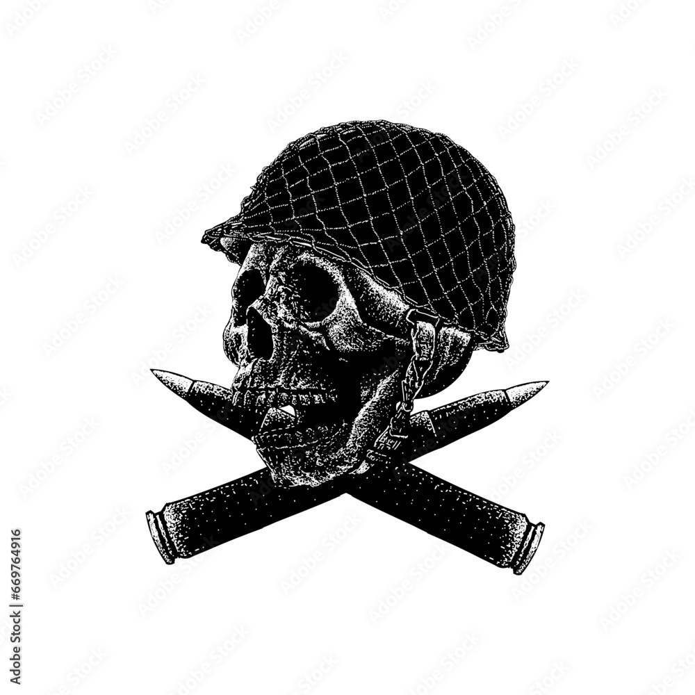 world war skull on crossing mortars hand drawing vector isolated on ...