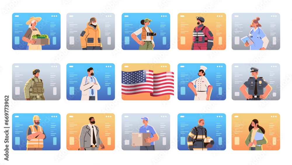 set different occupation people diverse workers of various professions ...