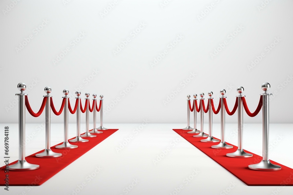 Red carpet and silver barriers with red cords signifying prestige and ...