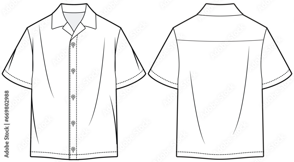 Mens Short Sleeve Shirt Fashion Flat Sketch Vector Illustration Front