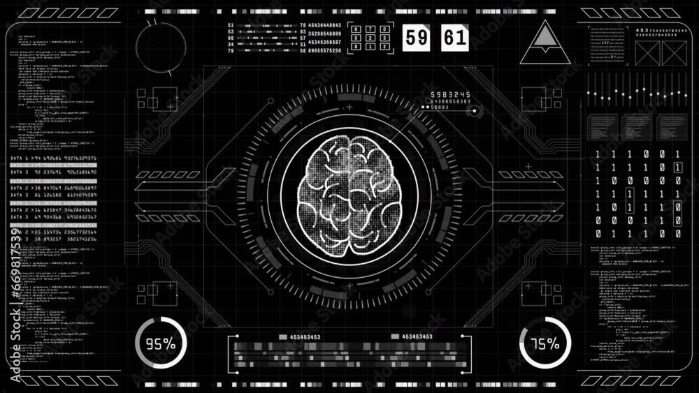 HUD futuristic user interface of artificial intelligence concept with brain Icon, Deep learning ...