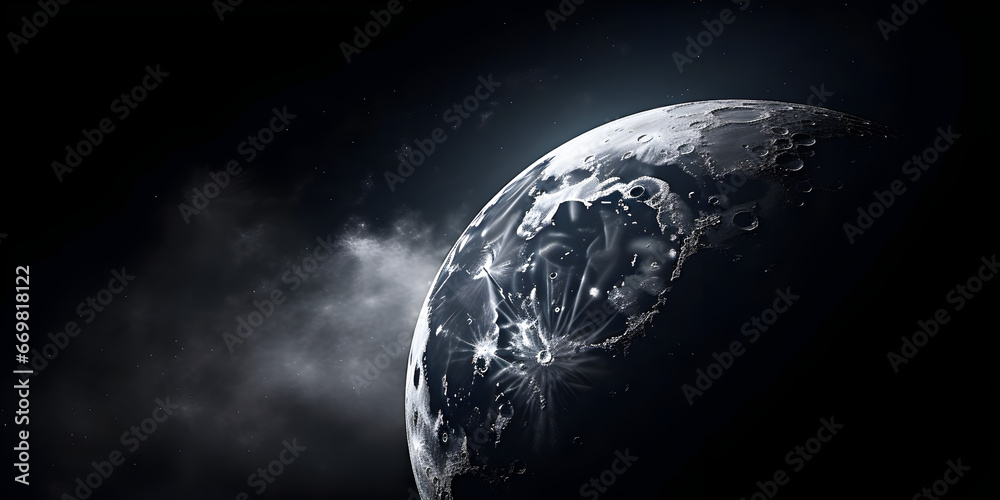 Cracked Moon in Deep Space,, Shattered Moon in Cosmic Background ...