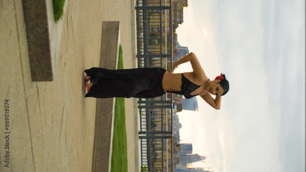 energetic passionate female dressed as senorita Spanish waving shaking ...